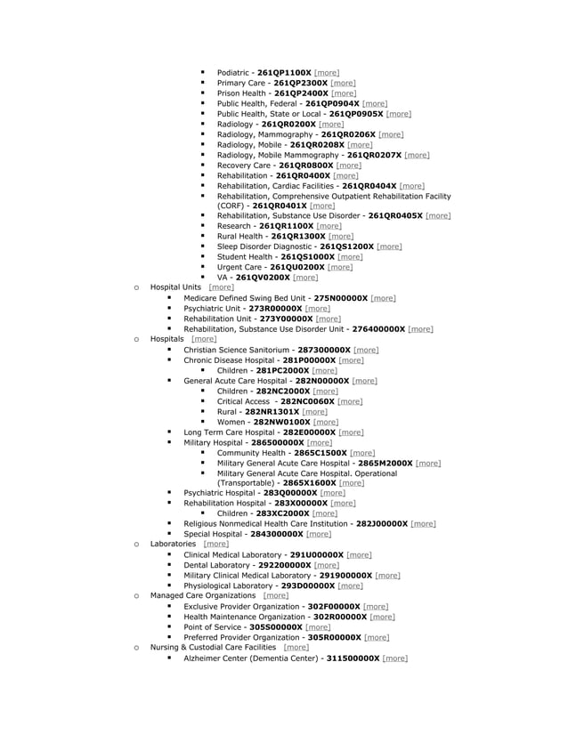 Provider Taxonomy Codes | PDF