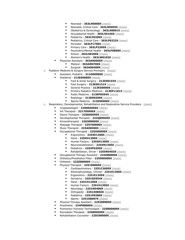 Provider Taxonomy Codes | PDF
