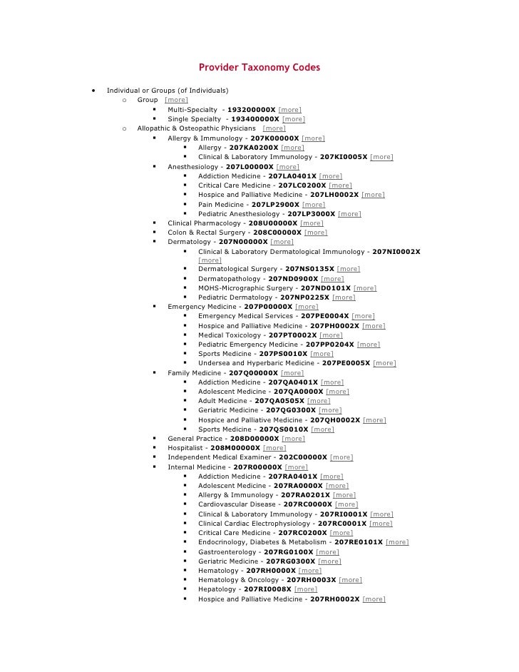 Provider Taxonomy Codes provider-taxonomy-codes