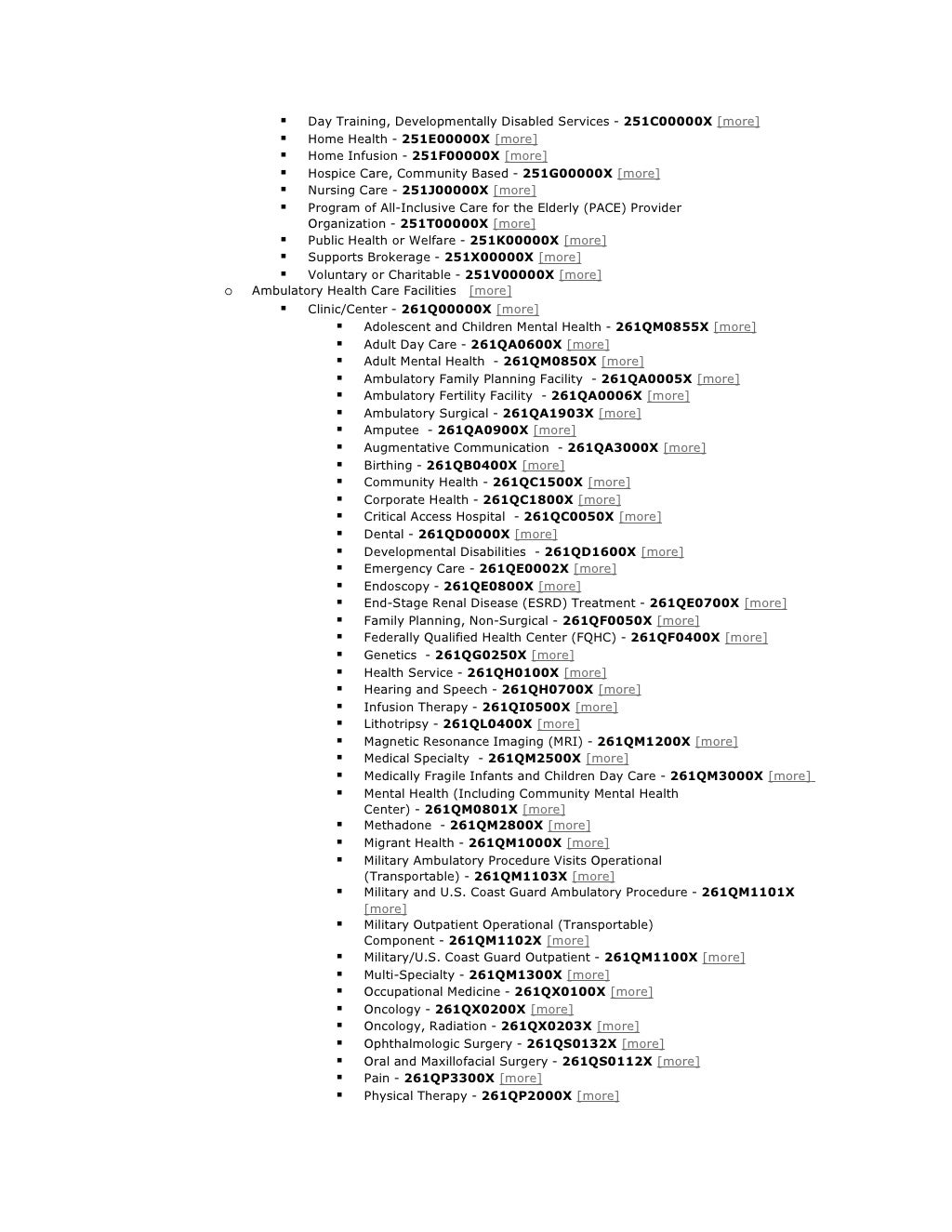 Provider Taxonomy Codes