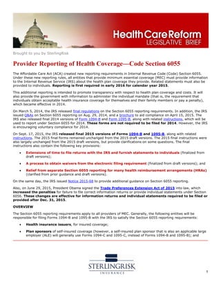 Provider Reporting of Health Coverage -- Code Section 6055 | PDF