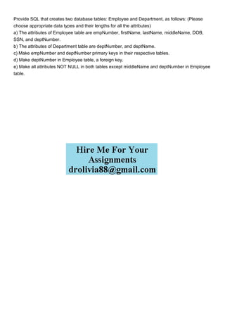 Provide SQL that creates two database tables Employee and D.pdf