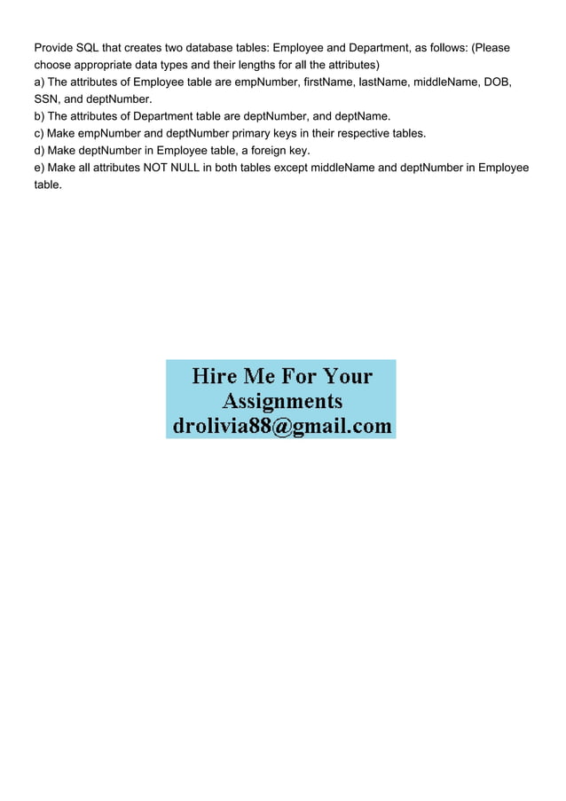 Provide Sql That Creates Two Database Tables Employee And Dpdf