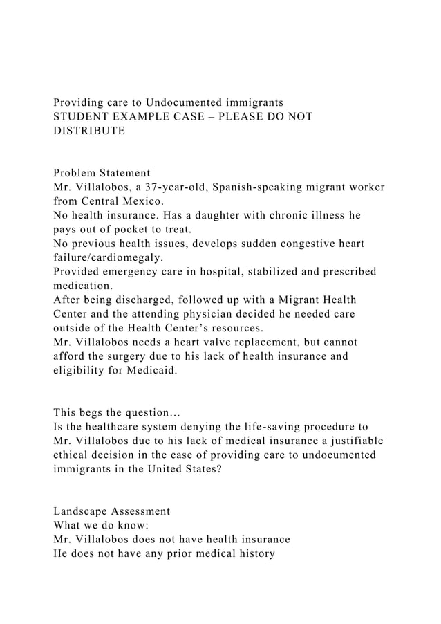 Providing care to Undocumented immigrantsSTUDENT EXAMPLE CASE .docx ...