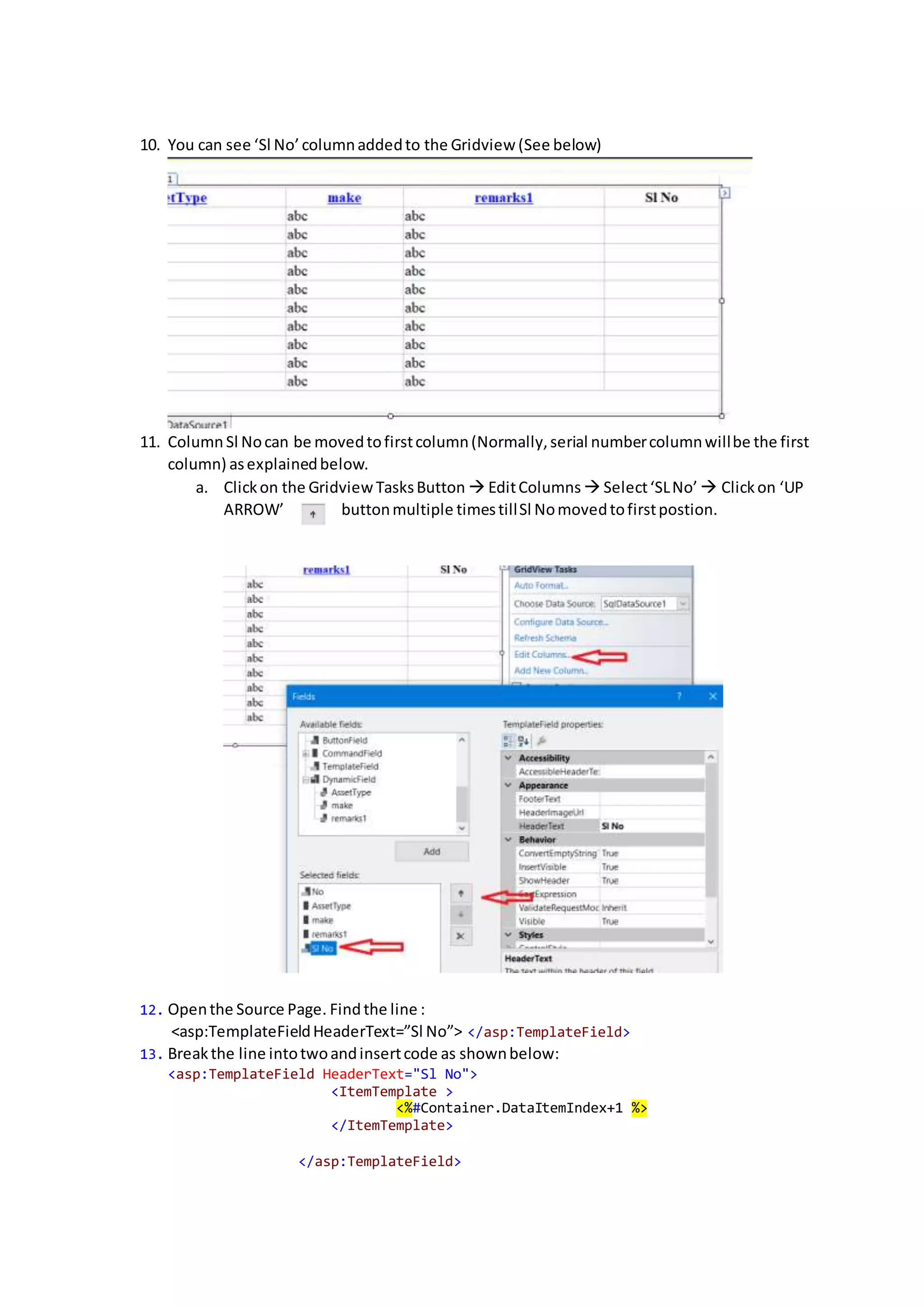 Providing sl no in Gridview in Dot Net | PDF Providing sl no in Gridview in Dot Net | PDF
