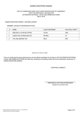 SAMAR (Western Samar) Provincial candidates - 2016 ELECTION | PDF