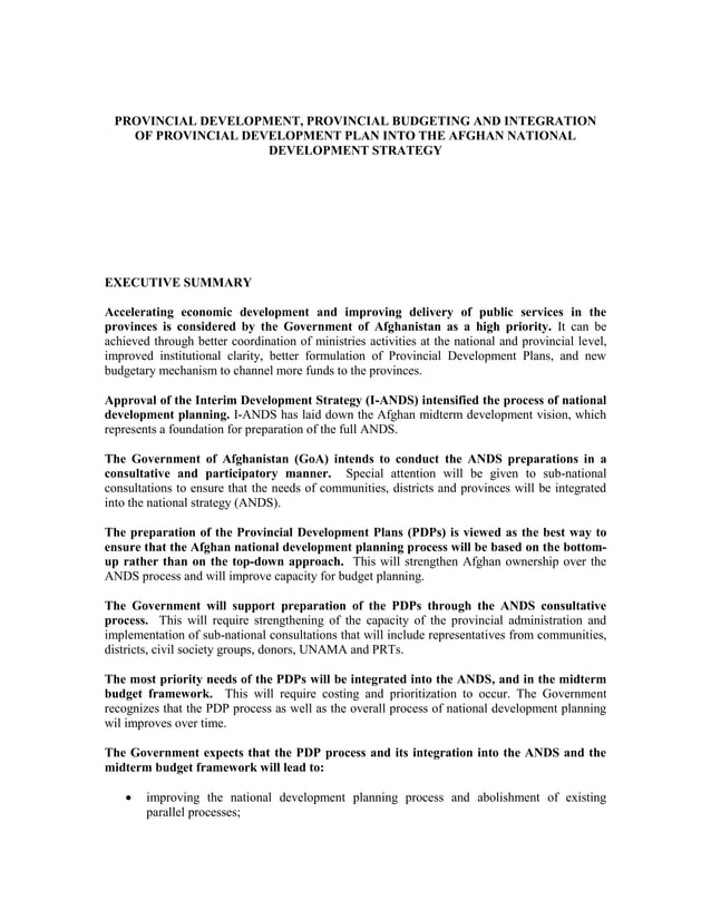 Provincial development, sub-national budgeting and integration of ...