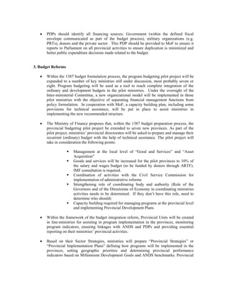 Provincial development, sub-national budgeting and integration of ...