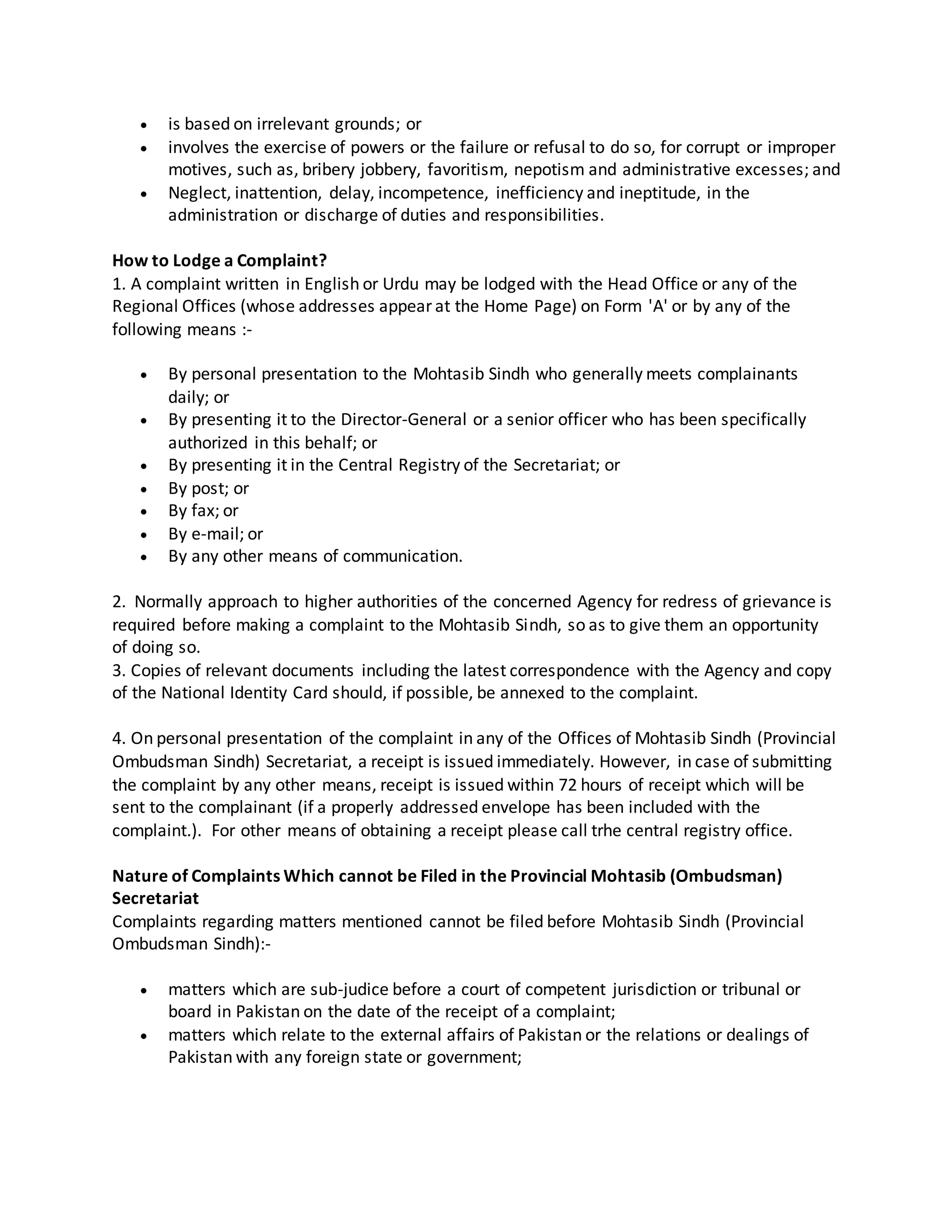 Provincial ombudsman (mohtasib) sindh | DOCX