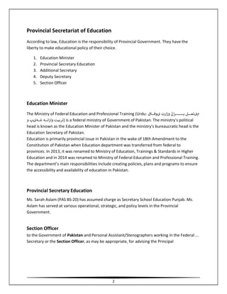 Provincial secretariat of education Pakistan /// Directorate at Provincial Level | PDF