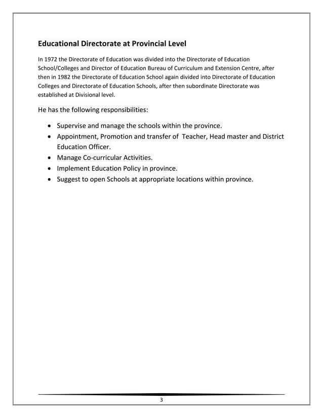 Provincial secretariat of education Pakistan /// Directorate at ...