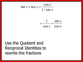 Proving Trigonometric Identities | PPT