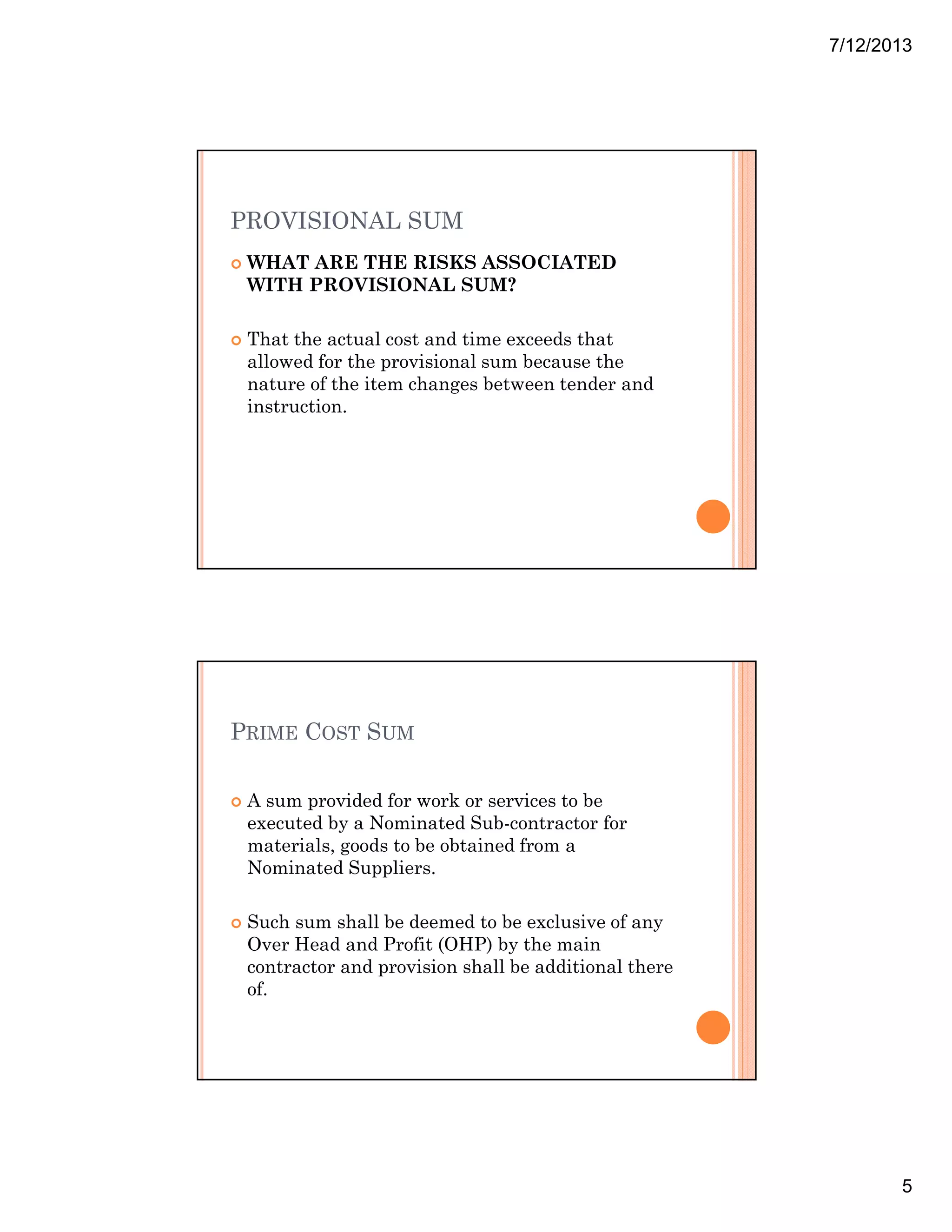 Provisional sum prime cost sum | PDF