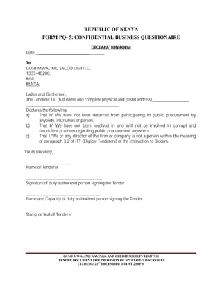 GUSII MWALIMU SACCO TENDER DOCUMENTS 2015_2016 | PDF