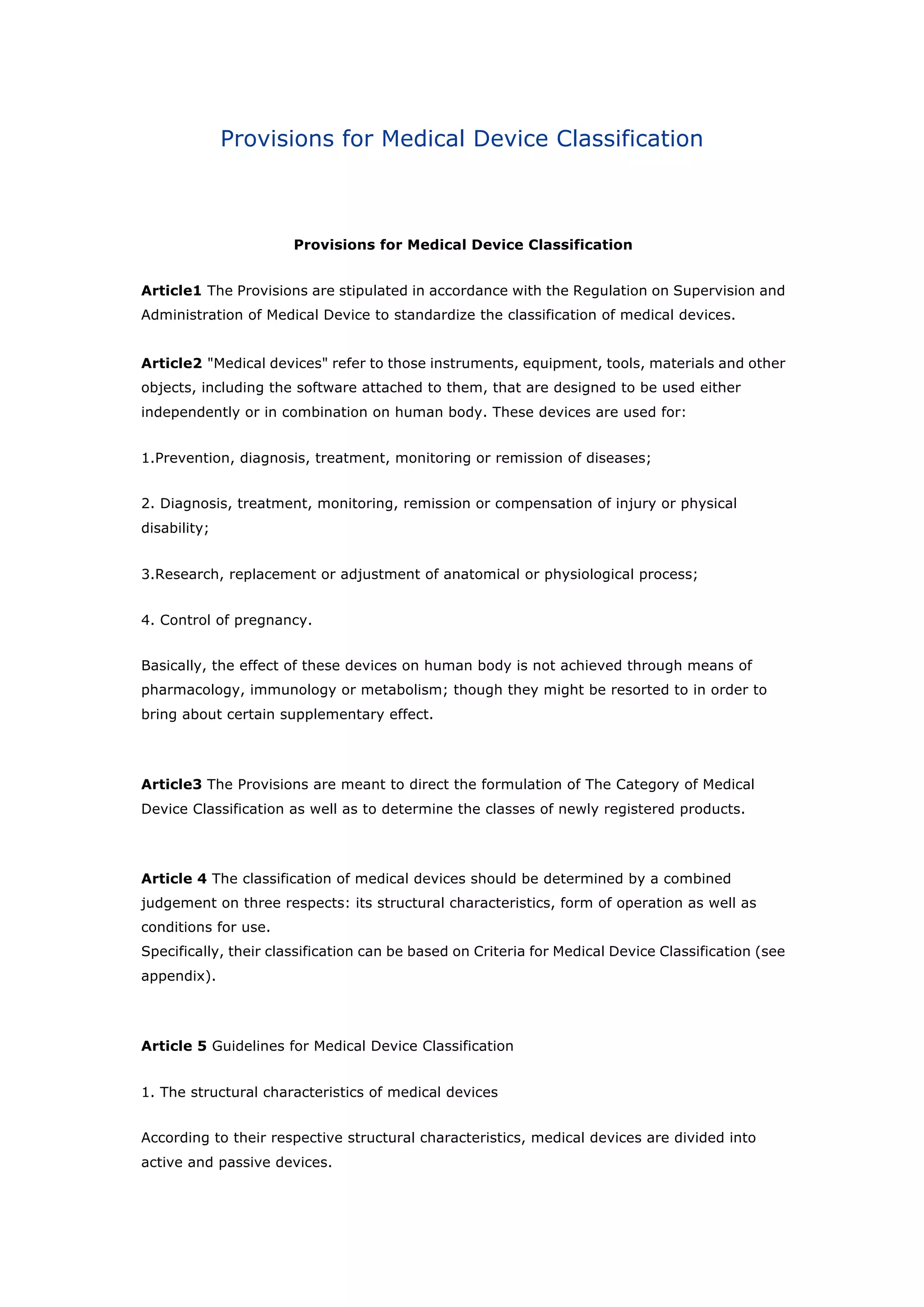 Provisions for medical device classification | PDF