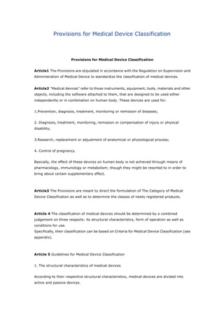 Provisions for medical device classification | PDF