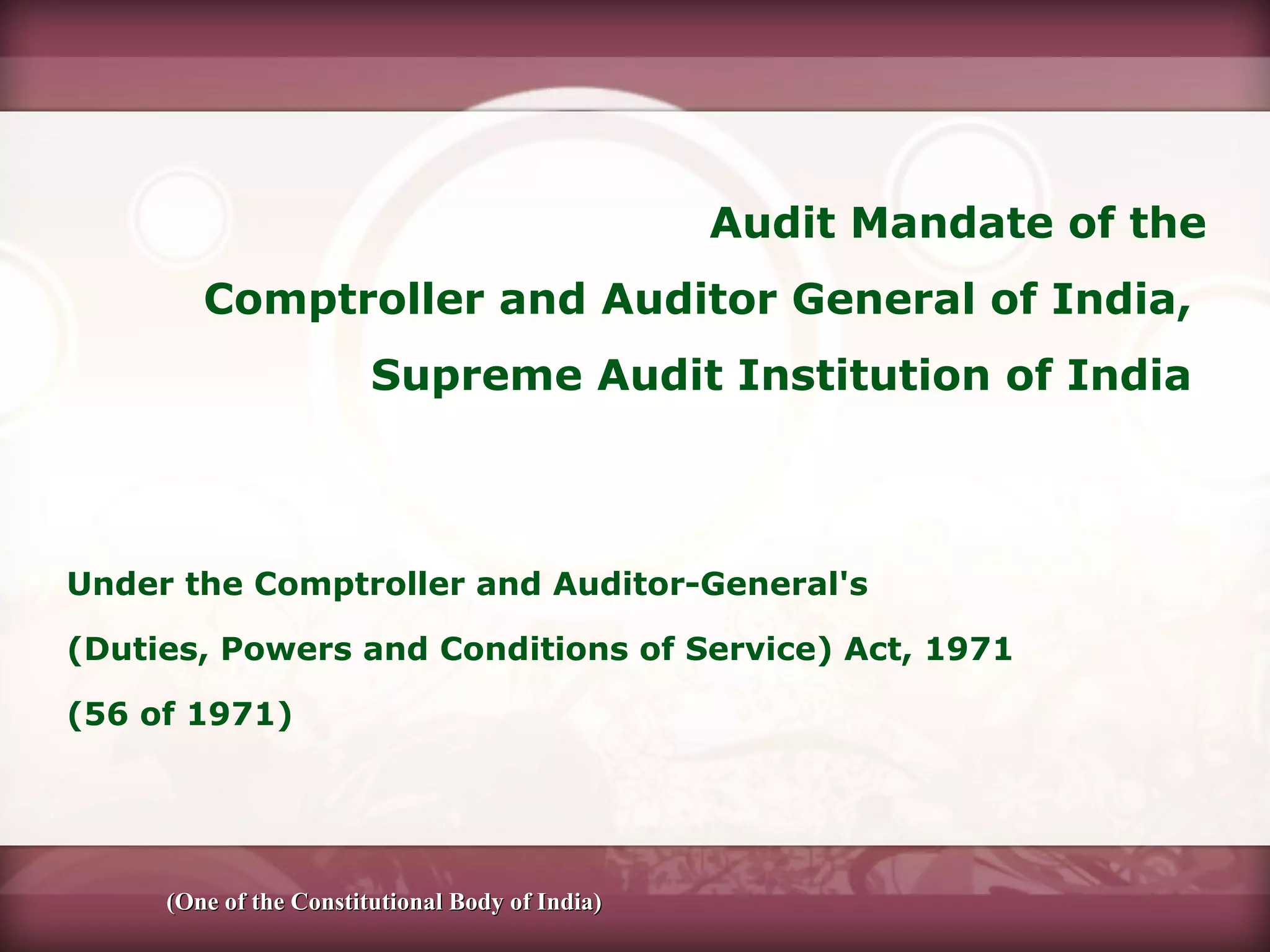 Presentation on the Provisions of CAG's (DPC) Act, 1971 | PPT ...