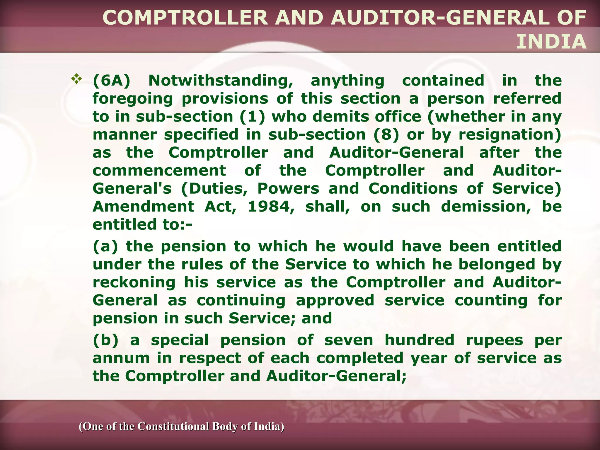 Presentation on the Provisions of CAG's (DPC) Act, 1971 | PPT