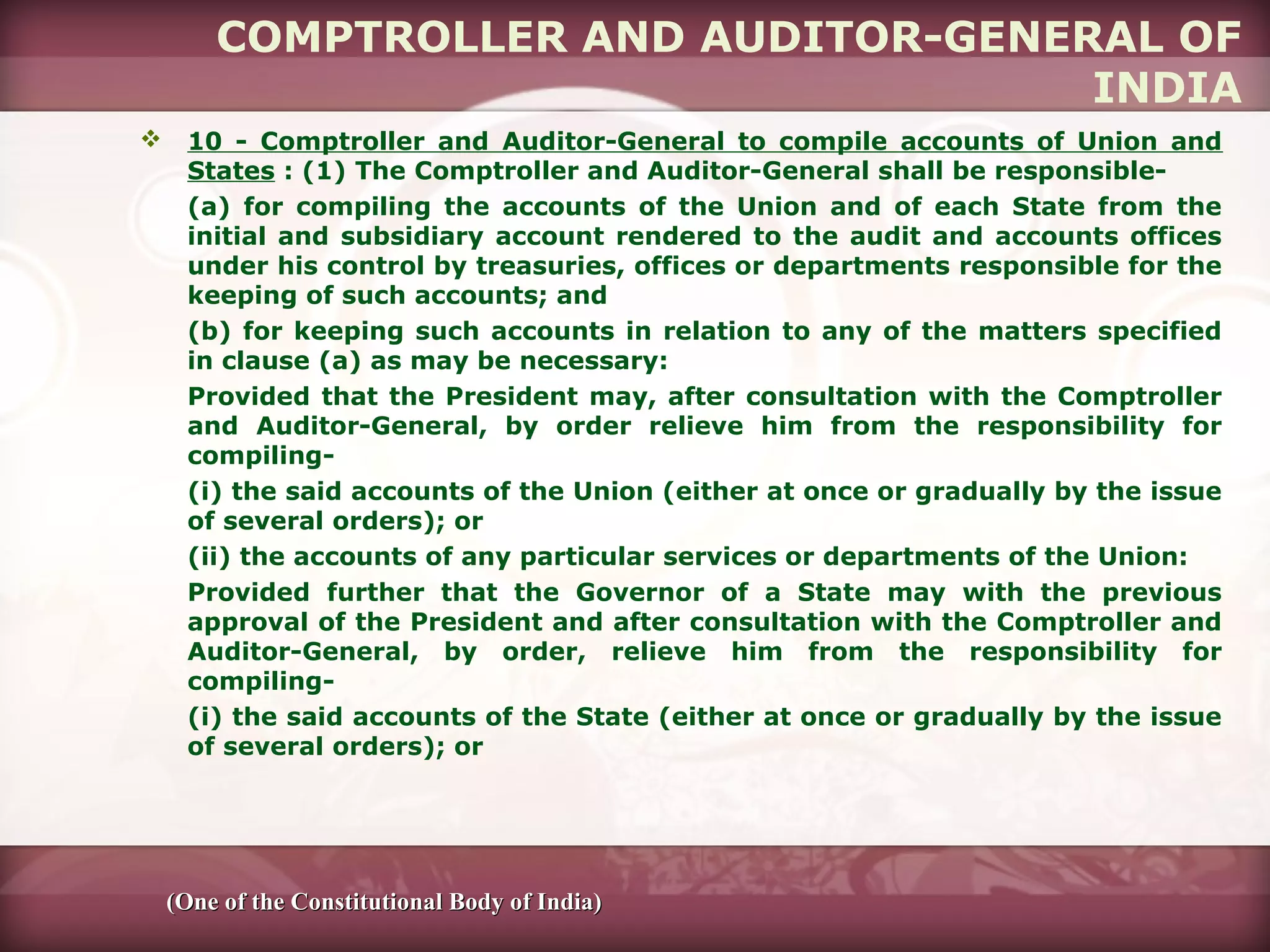 Presentation on the Provisions of CAG's (DPC) Act, 1971 | PPT