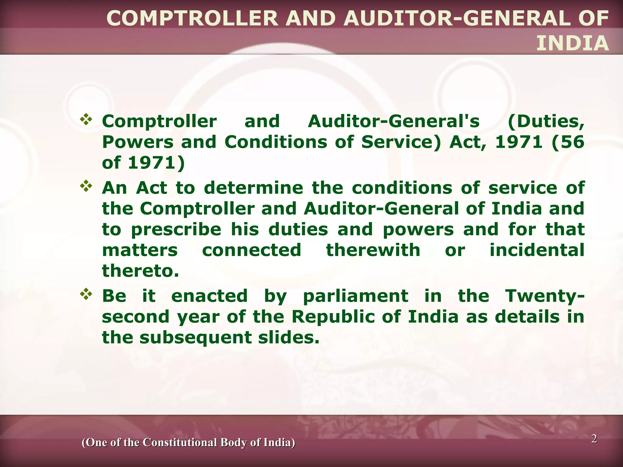 Presentation on the Provisions of CAG's (DPC) Act, 1971 | PPT ...
