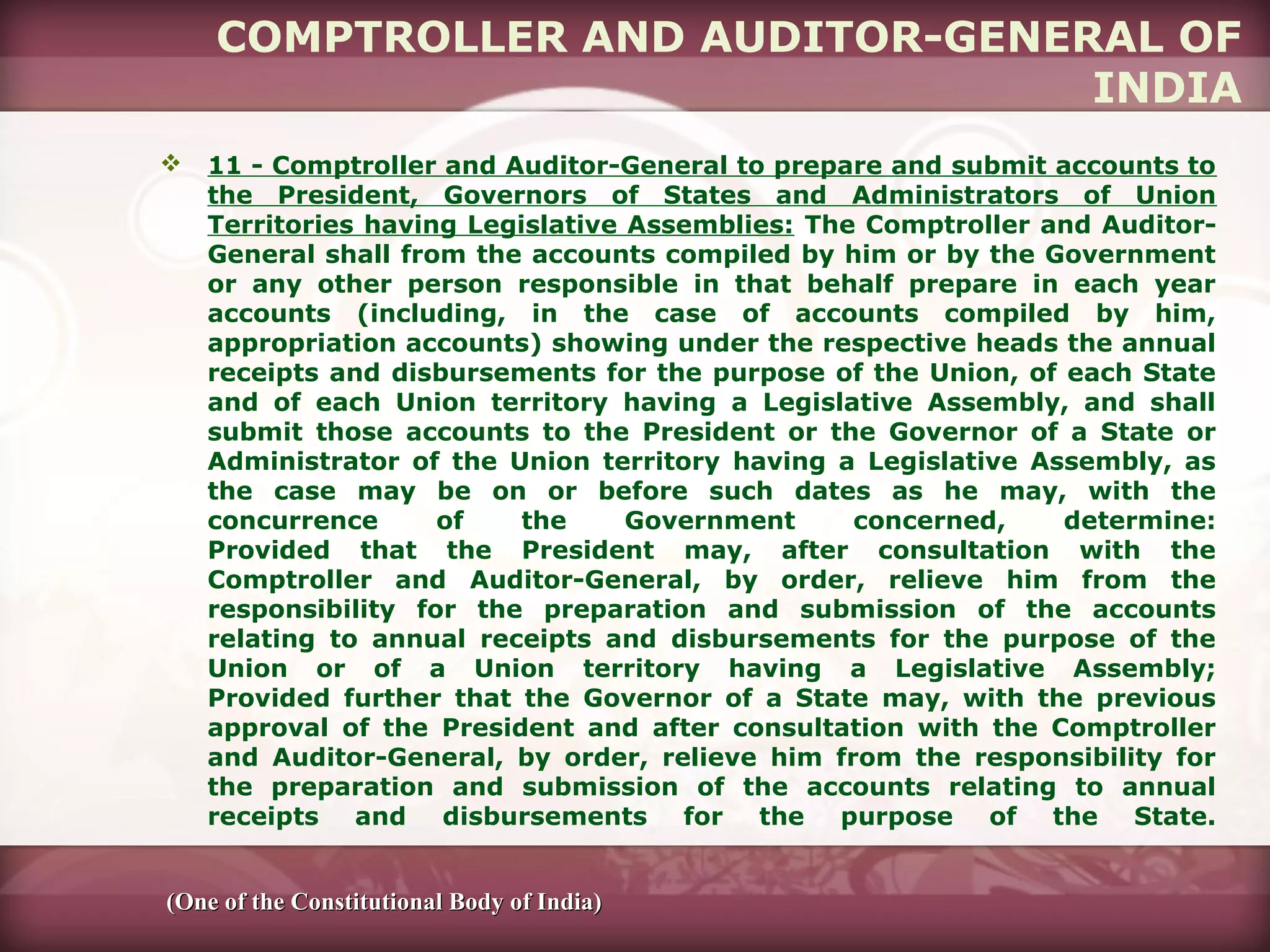 Presentation on the Provisions of CAG's (DPC) Act, 1971 | PPT ...