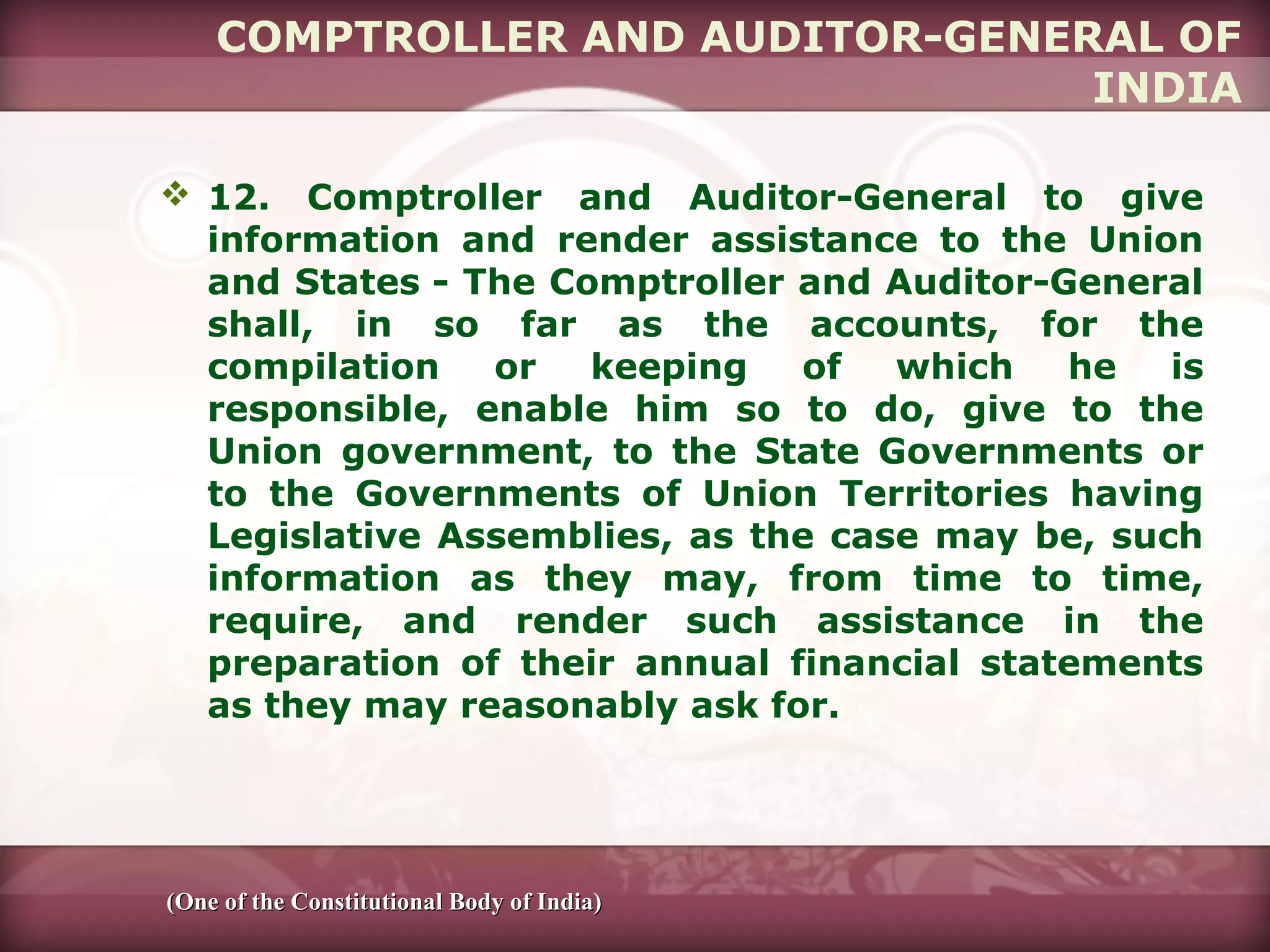 Presentation on the Provisions of CAG's (DPC) Act, 1971 | PPT ...