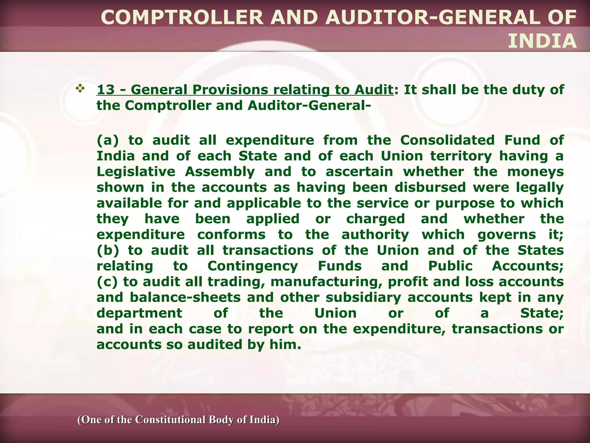 Presentation on the Provisions of CAG's (DPC) Act, 1971 | PPT ...