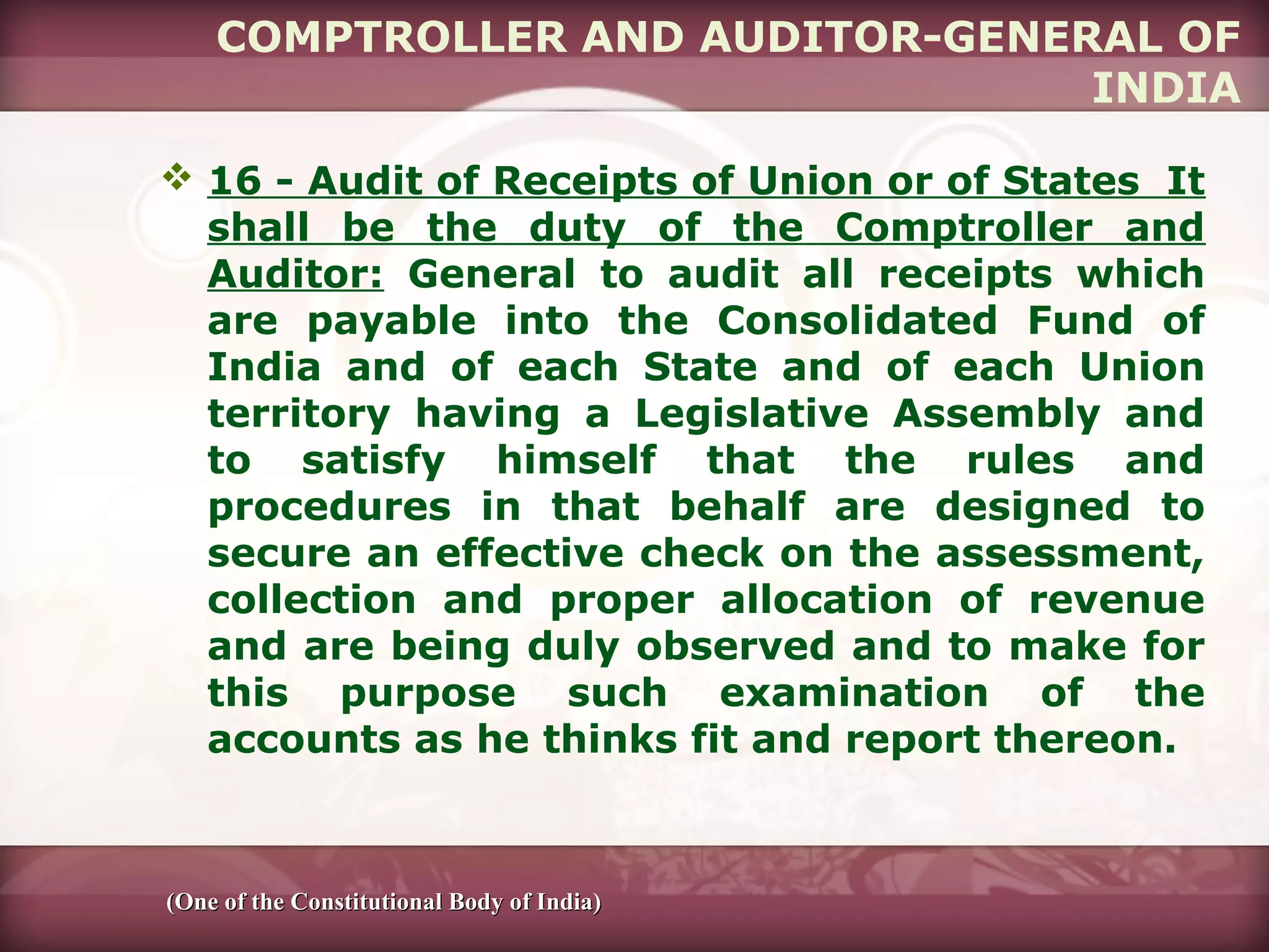 Presentation on the Provisions of CAG's (DPC) Act, 1971 | PPT ...