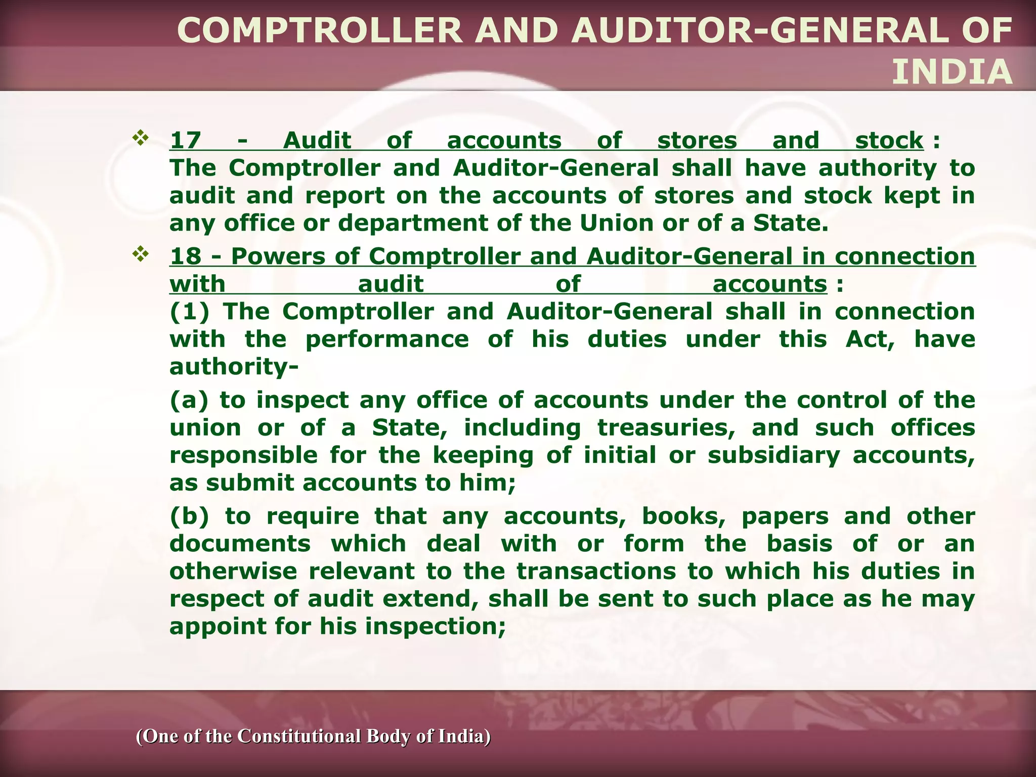 Presentation on the Provisions of CAG's (DPC) Act, 1971 | PPT ...