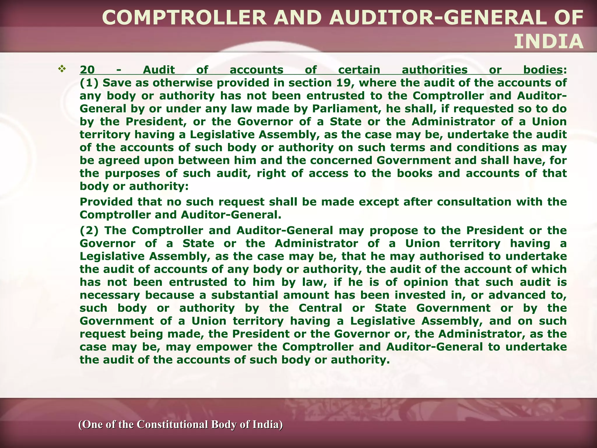 Presentation on the Provisions of CAG's (DPC) Act, 1971 | PPT