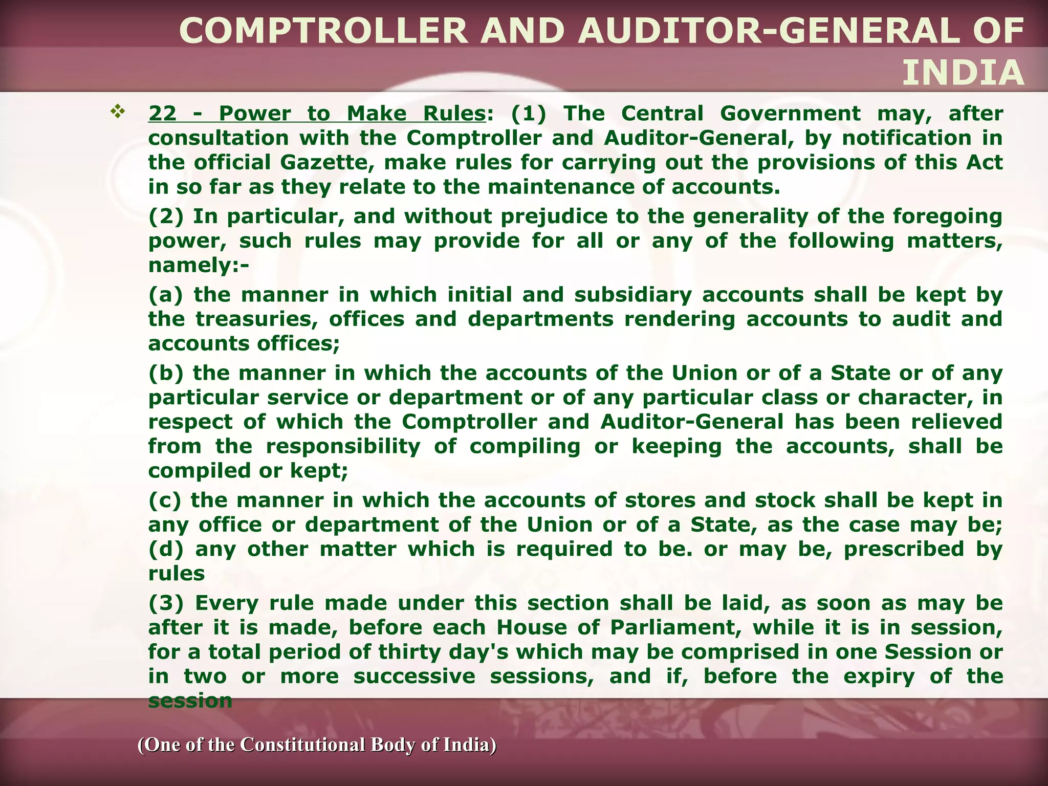 Presentation on the Provisions of CAG's (DPC) Act, 1971 | PPT ...