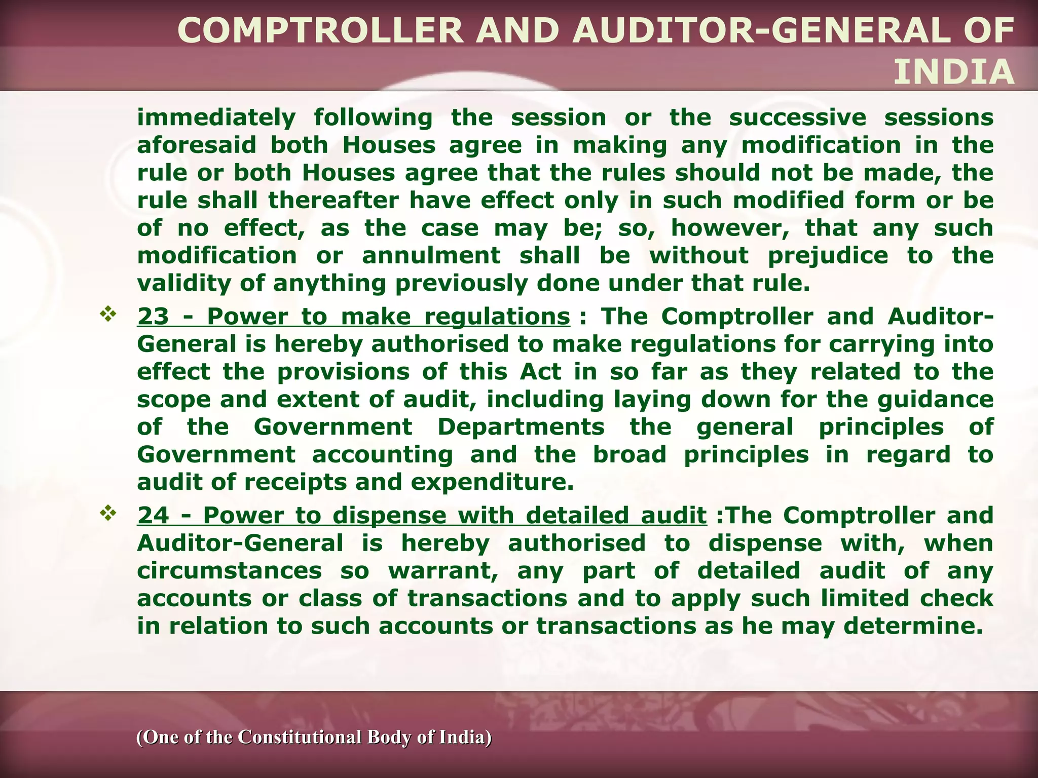 Presentation on the Provisions of CAG's (DPC) Act, 1971 | PPT ...