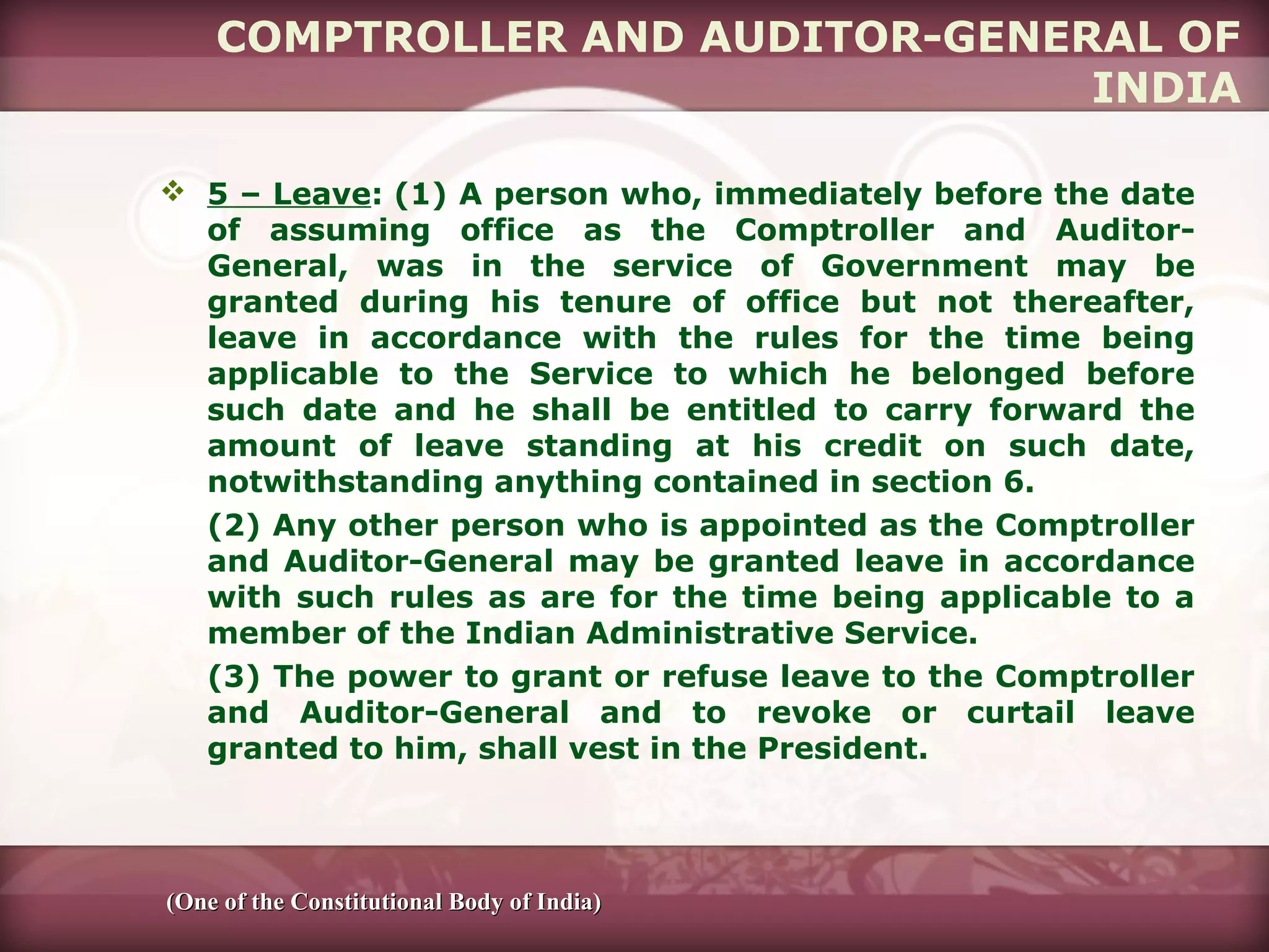 Presentation on the Provisions of CAG's (DPC) Act, 1971 | PPT ...