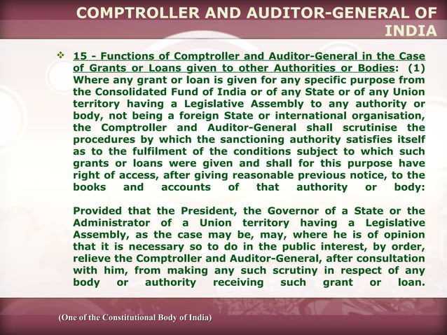 Presentation on the Provisions of CAG's (DPC) Act, 1971 | PPT ...