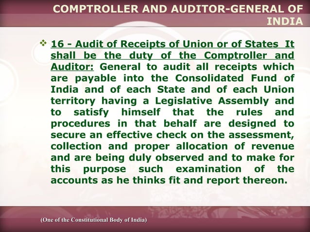 Presentation on the Provisions of CAG's (DPC) Act, 1971 | PPT ...