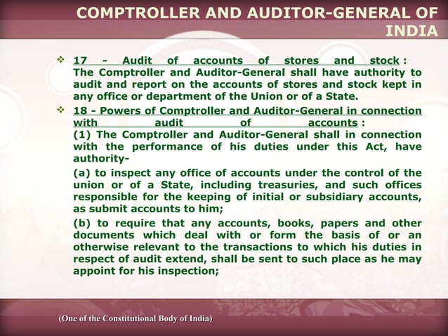 Presentation on the Provisions of CAG's (DPC) Act, 1971 | PPT ...