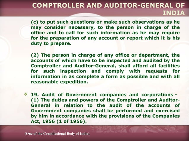 Presentation on the Provisions of CAG's (DPC) Act, 1971 | PPT ...