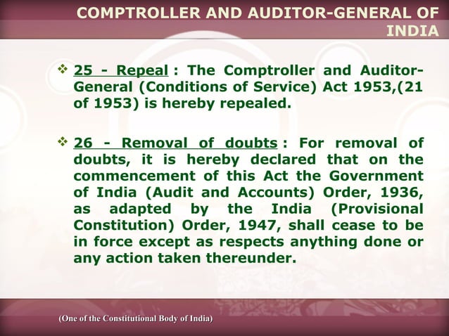Presentation on the Provisions of CAG's (DPC) Act, 1971 | PPT ...