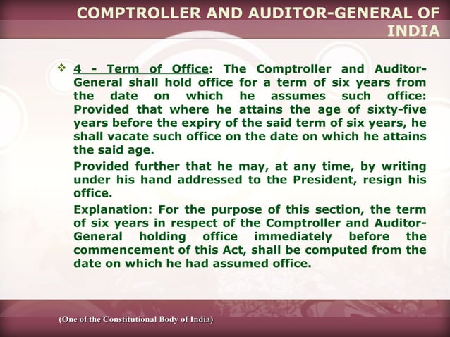 Presentation on the Provisions of CAG's (DPC) Act, 1971 | PPT ...