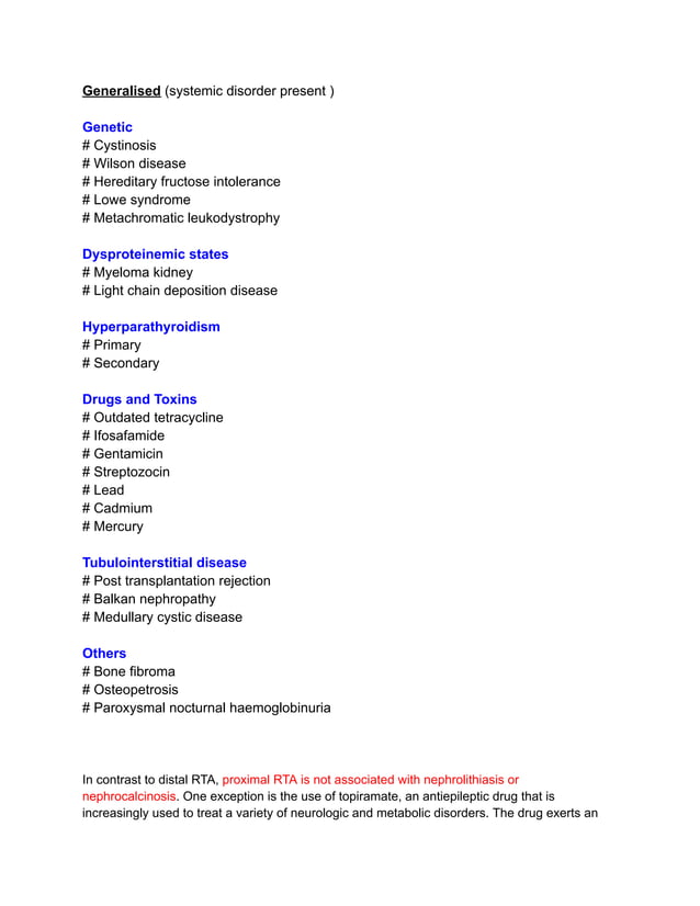 Proximal RTA ( Type 2 RTA ) - Important points.pdf | Blood Disorders ...