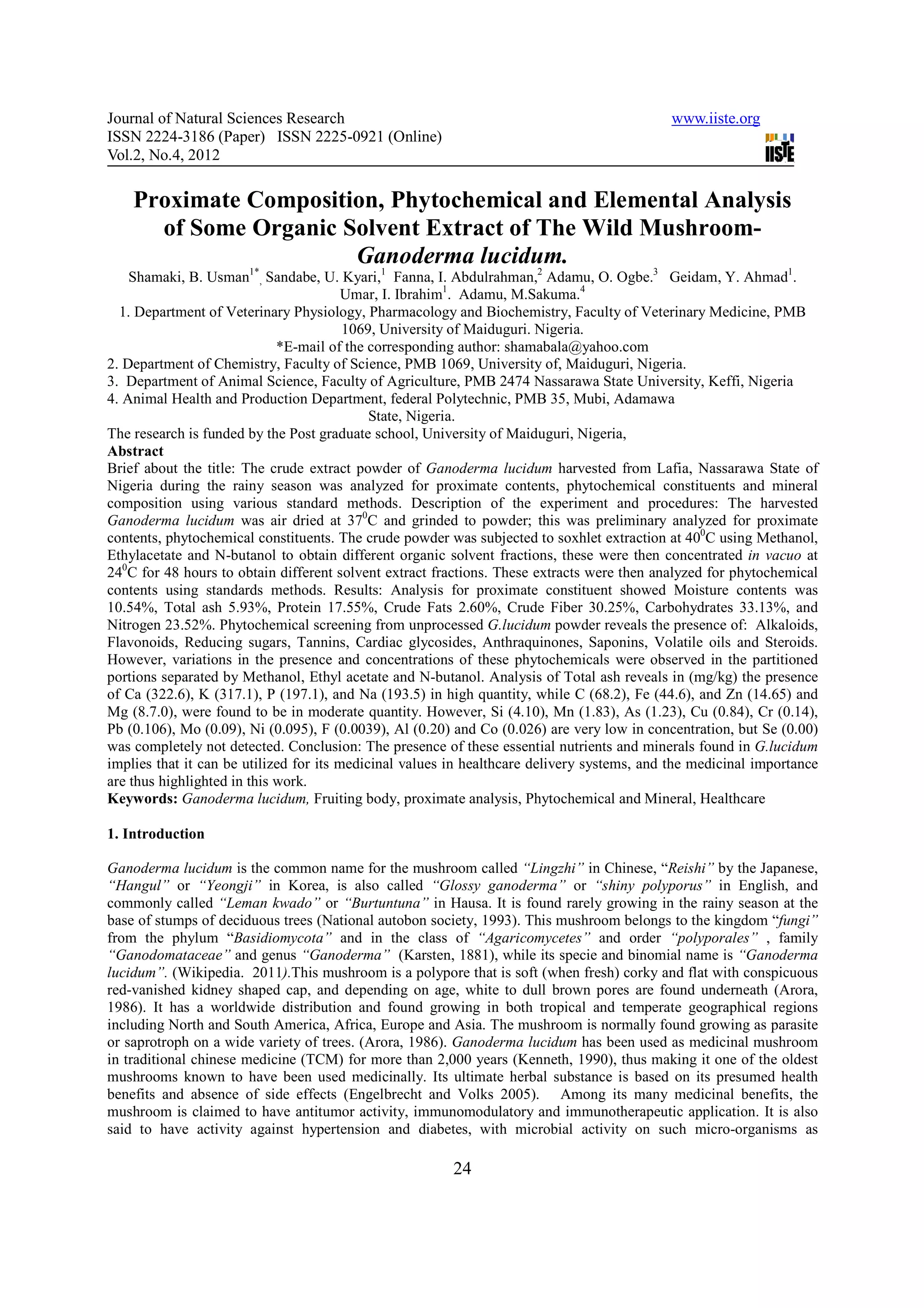 Proximate composition, phytochemical and elemental analysis | PDF