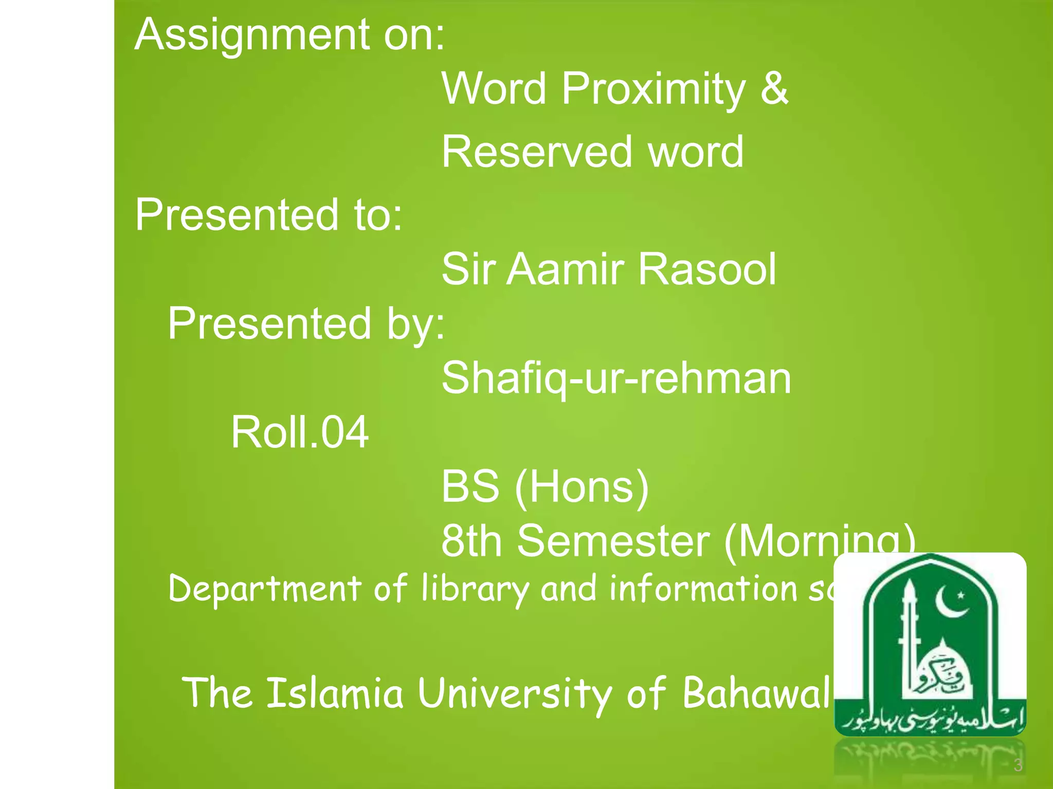 Proximity word and Reserved word | PPTX