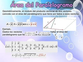 PROYECCIONES ORTOGONALES PRODUCTO VECTORIAL: ÁREA DEL PARALELOGRAMO Y ...