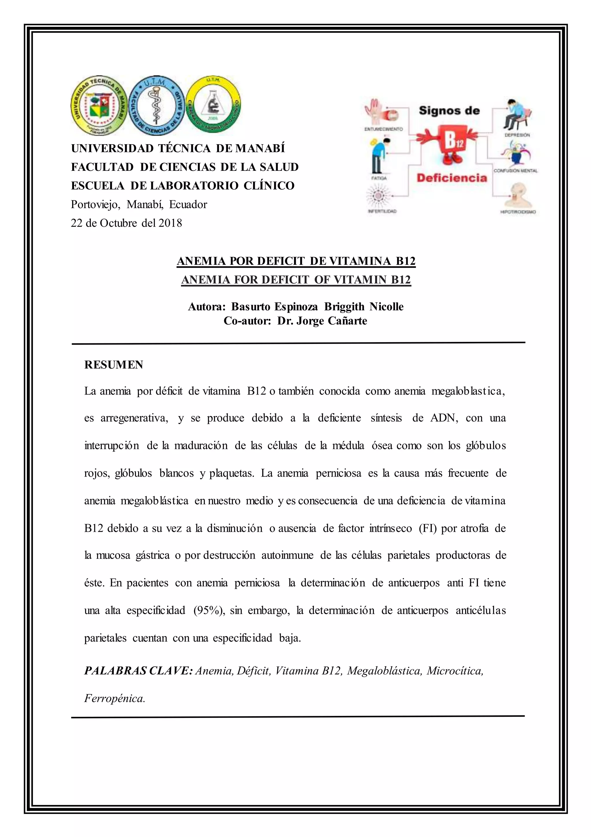 ANEMIA POR DÉFICIT DE VITAMINA B12 | DOCX