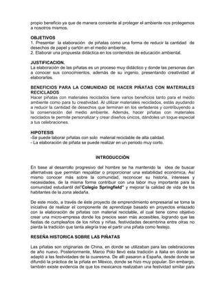 PROYECTO-ELABORACION DE PIÑATAS CON MATERIAL RECICLADO PARA SU ...