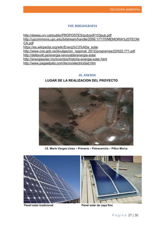 Proyecto energia solar - educación ambiental | PDF