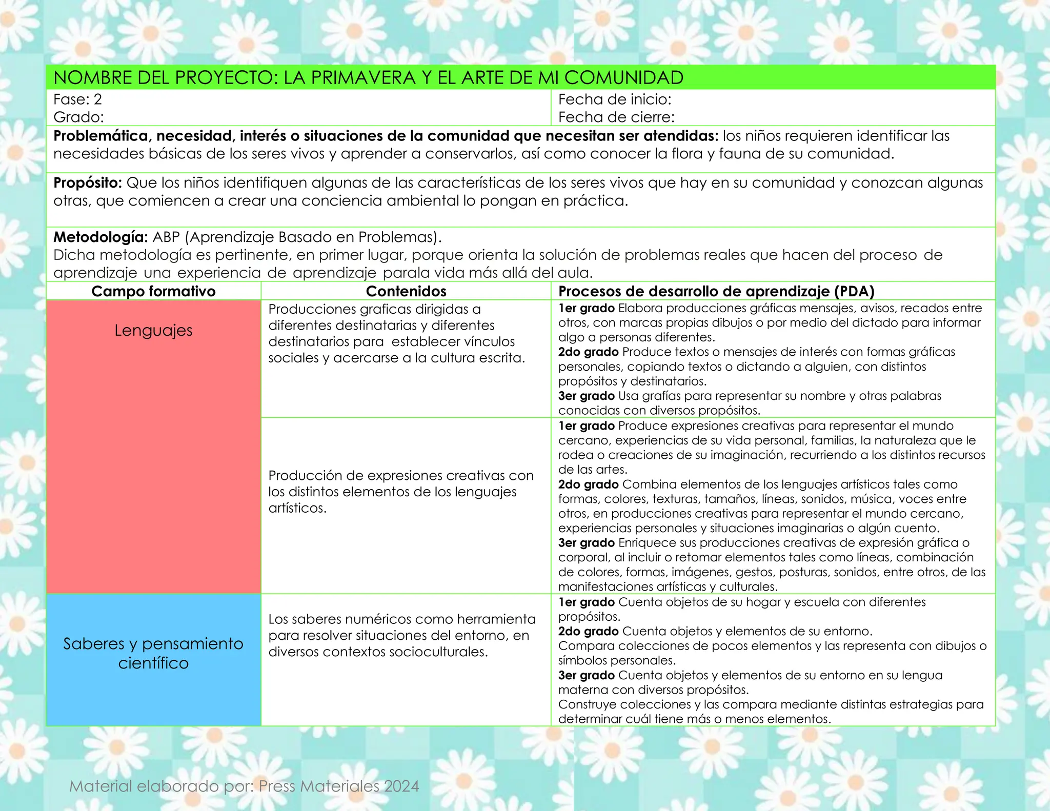 PROYECTO 14 primavera preescolar tercero | PDF