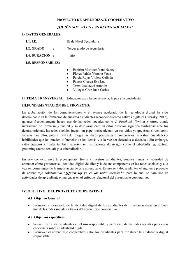 Proyecto aprendizaje cooperativo de Identidad Digital | PDF