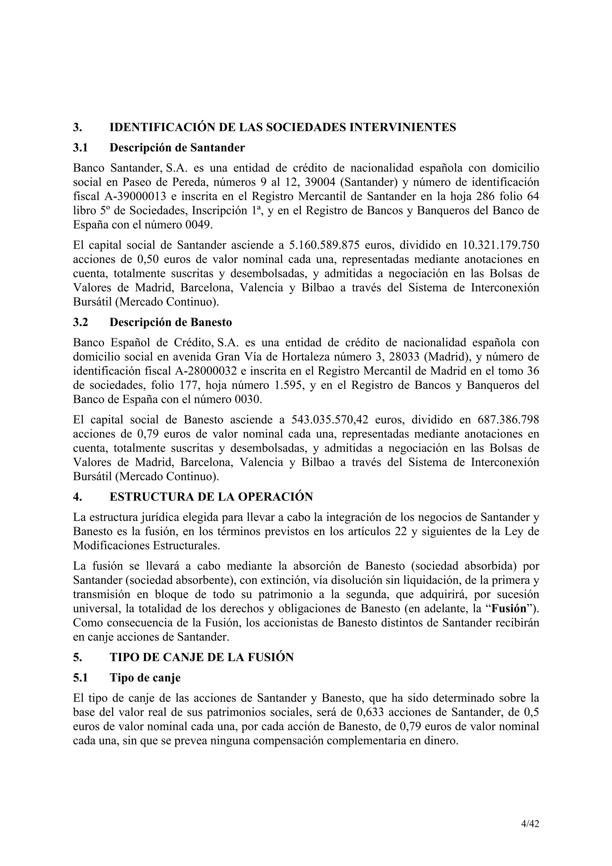 Proyecto común de fusión Santander - Banesto | PDF
