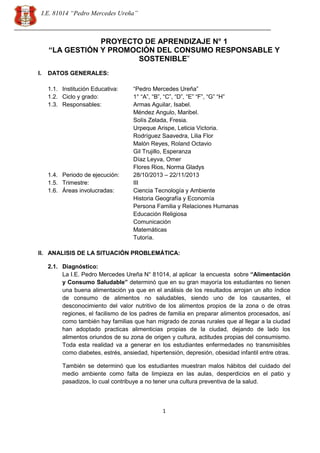 Proyecto de aprendizaje 1° sec. Pedro M. Ureña-Trujillo: "Gestión y ...